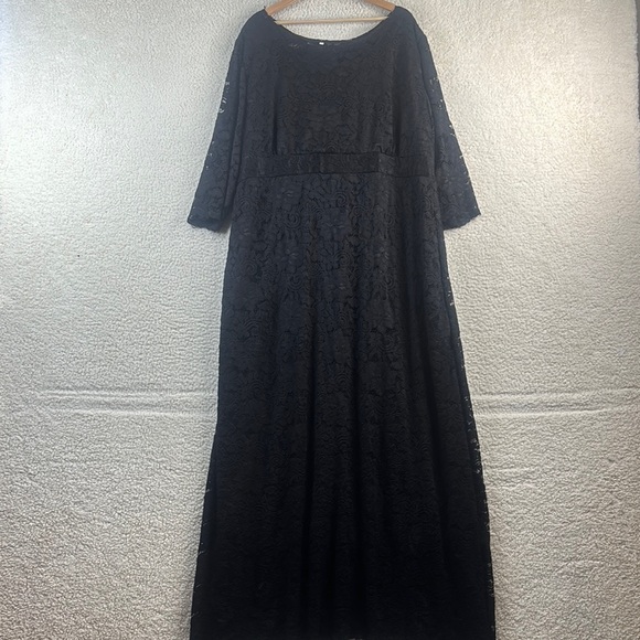 Dresses | Nwot Womens Black Lace Round Neck 34 Sleeve Maxi Dress Plus ...